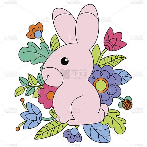 插图的卡通粉色兔子