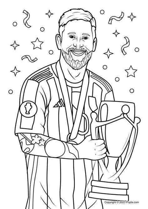 Dibujo Para Colorear Lionel Messi Sostiene Una Copa Páginas Para