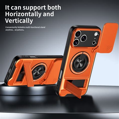 Iphone 17 Pro Max Case With 360° Rotating Ring Stand And Slide Camera Cover