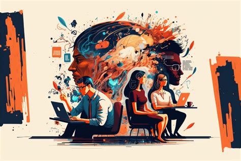 Illustration Of Many Business People Collaborating Solving Problems