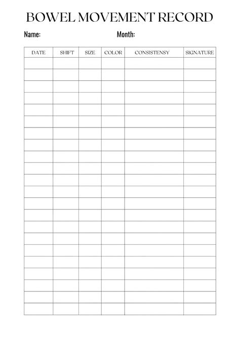 Bm Tracking Sheet Free Printable Bowel Movement Record Chart