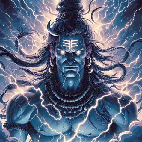 Premium Vector Lord Shiv Angry Face And Lightning Background Artistic