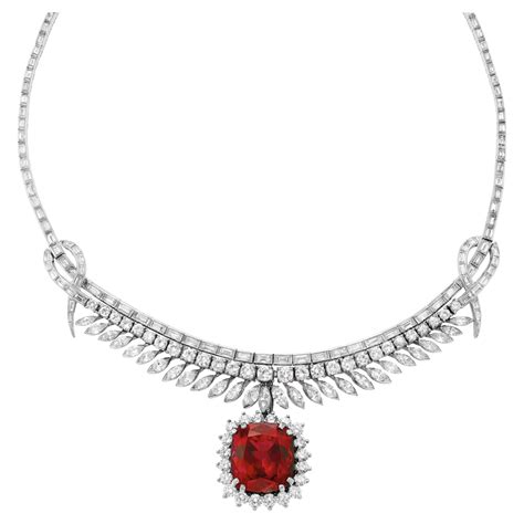 Grs Certified 5 Ct Mozambique Ruby Vivid Red Diamond Necklace For Sale