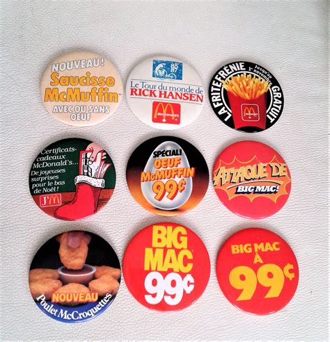 Lot Of 9 Vintage Mcdonalds Mc Donald Buttons French Canada Pin Back