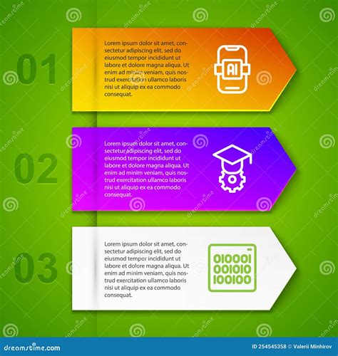 Set Line Artificial Intelligence Ai Graduation Cap And Binary Code