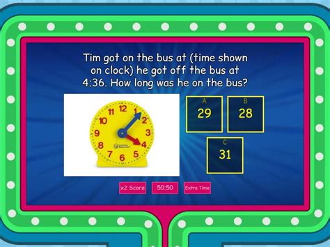 Elapsed Time Word Problems And Time Showed On Clock Gameshow Quiz