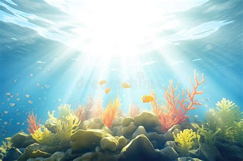 Underwater Shot Of Sun Rays Penetrating Ocean Surface Stock Image