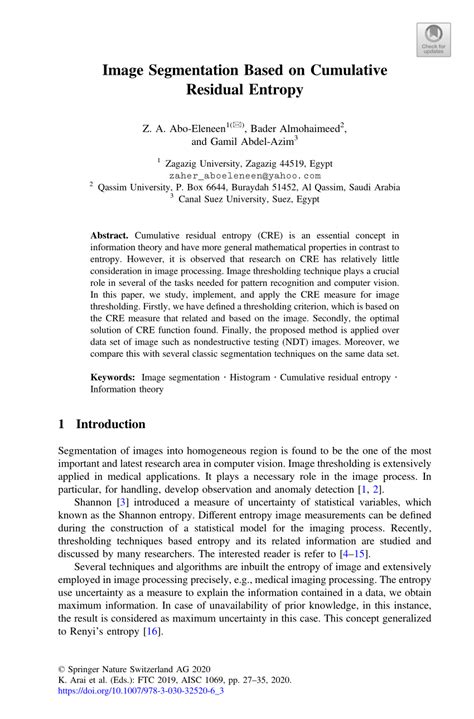 Pdf Image Segmentation Based On Cumulative Residual Entropy