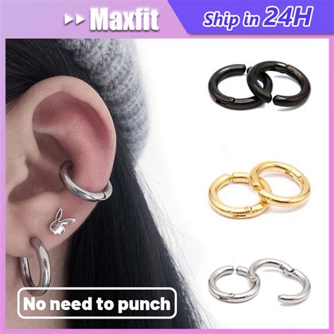 Jual Anting Klip Tanpa Tindik Anting Palsu Bahan Stainless Steel Anting Jepit Bulat Polos Pria