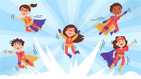 Kind Superheld Dappere Jongen Superheld Stripfiguren Schattige Kinderen