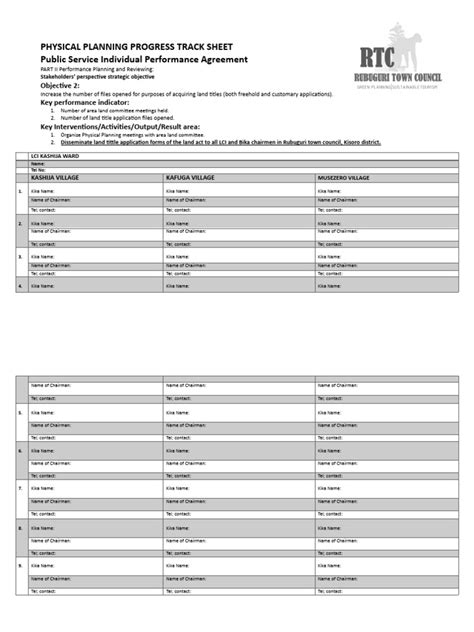 Physical Planning Progress Track Sheet Kashija Ward Pdf