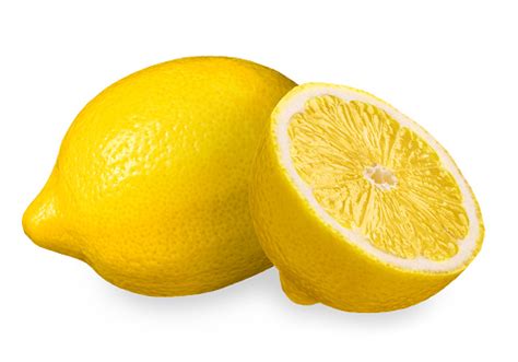 Isolated Lemon One Whole Lemon Fruit And Half On White Background Stock