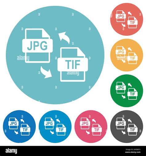  Tif File Conversion Flat White Icons On Round Color Backgrounds Stock Vector Image And Art Alamy