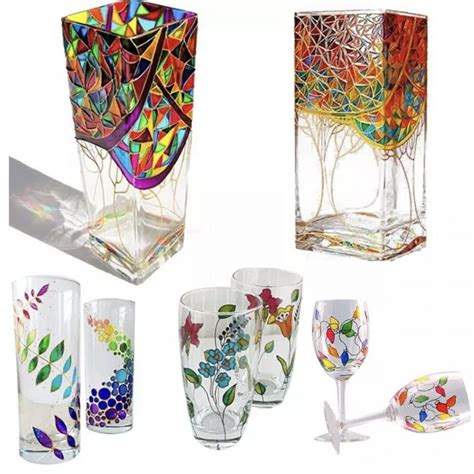 Farby Do Szkła Ceramiki Porcelany Zestaw Do Malowania Na Szkle 6 Kolorów X 25ml Pędzel Paletka