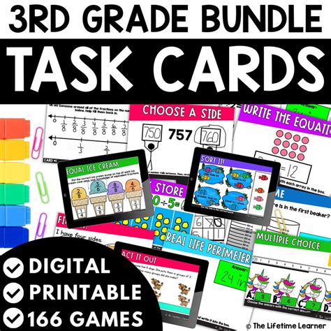 3rd Grade Math Task Card Bundle 40 Math Skills