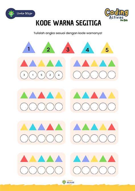 Worksheet Lembar Belajar Coding Warna Segitiga Lembar Belajar