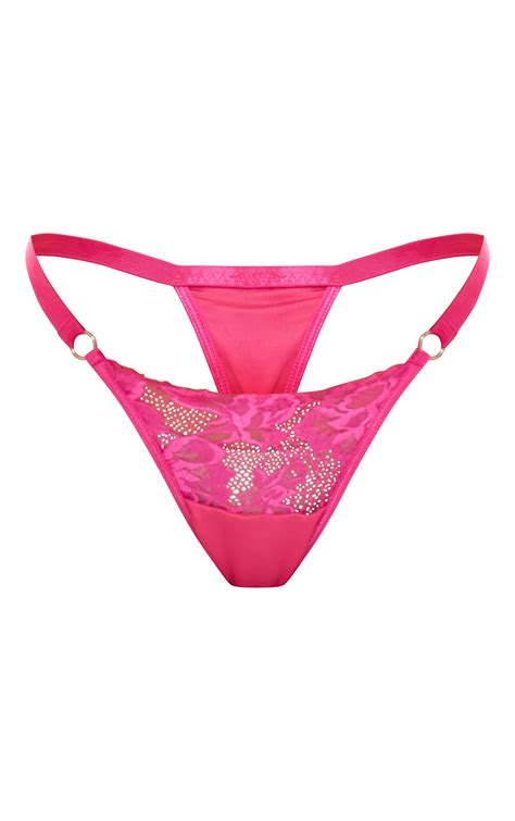 Pink Eyelash Lace Thong Lingerie And Nightwear Plt