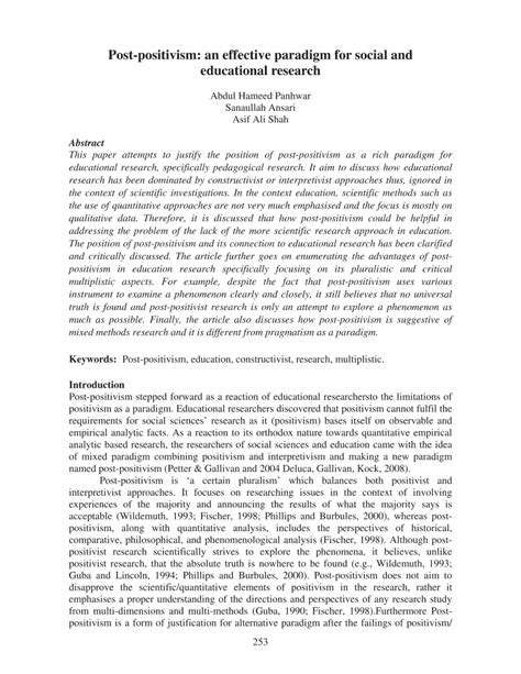 Pdf Post Positivism An Effective Paradigm For Social And Educational