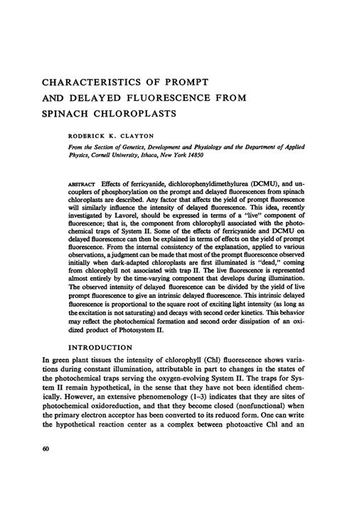 Characteristics Of Prompt And Delayed Fluorescence From Spinach Chloroplasts Pmc