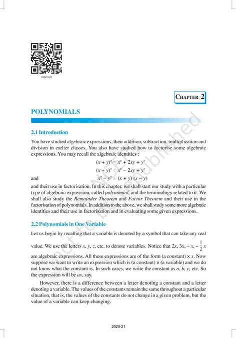 Polynomials Ncert Book Of Class 9 Mathematics