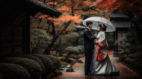 Asian Path Bride At Groom Stand Under Umbrella Nobya Asyano Mga Background Mag Ayos Mga
