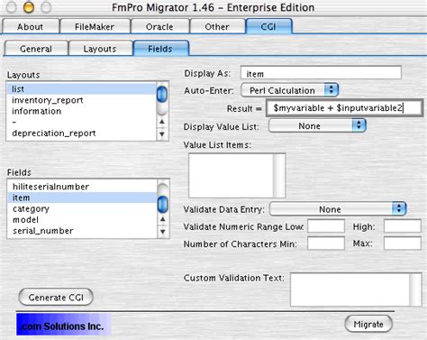 Com Solutions Inc Fmpro Migrator Graphical Interface Cgi Fields Folder Tab