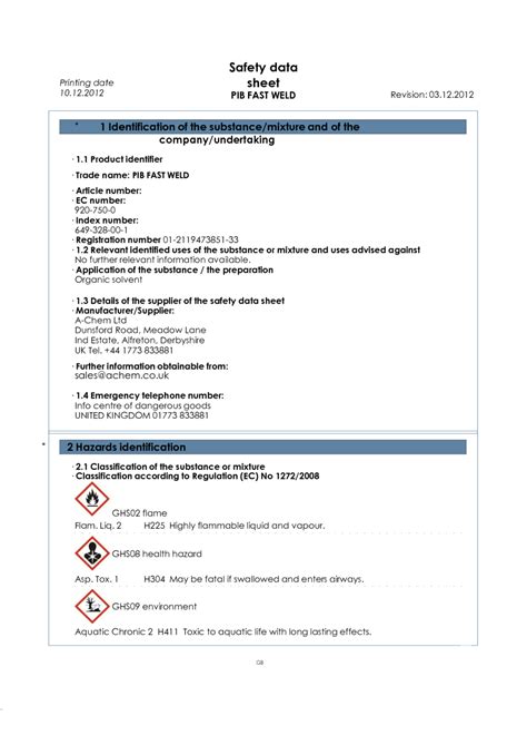 Pib Fast Weld Msds Download