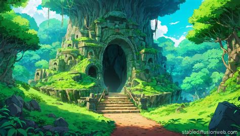 Caverna Em Ruínas Na Floresta Stable Diffusion Online