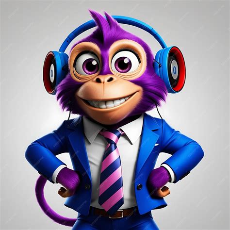 A Purple Animation Monkey Wearing A Suit Tie And Shades Premium Ai