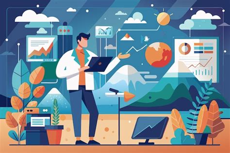 Premium Vector Flat Style Meteorologist With Weather Forecasting Tools And Meteorological Data