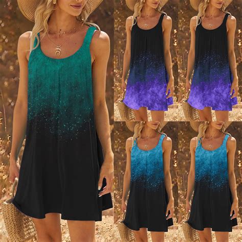Bltiby Womens Sleeveless Summer T Shirt Dress Vintage Beach Sundress
