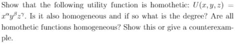 Show That The Following Utility Function Is