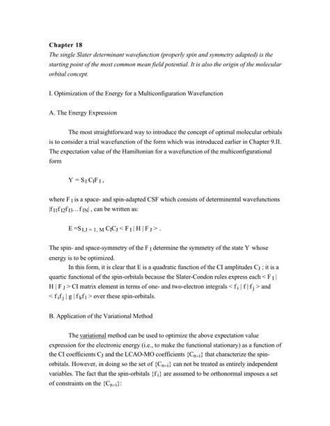 Chapter 18 The Single Slater Determinant Wavefunction Properly Spin