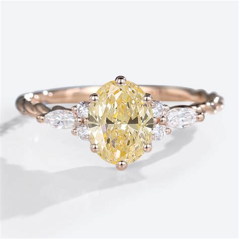 1 5ct Lab Yellow Diamond Ring Oval Cut Twisted Engagement Ring