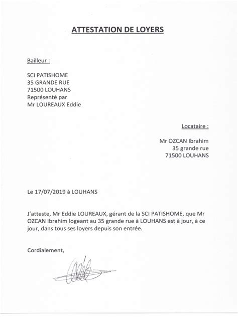 Attestation Loyers Payés Pdf