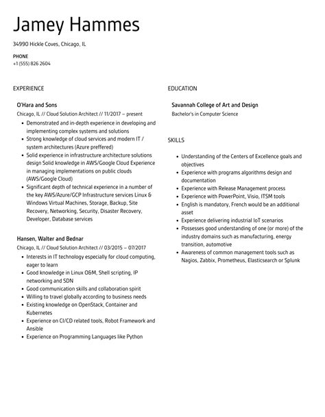 Cloud Solution Architect Resume Samples Velvet Jobs