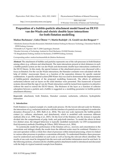 Pdf Proposition Of A Bubble Particle Attachment Model Based On Dlvo Van Der Waals And Electric