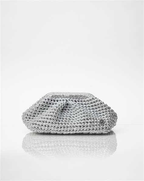 Micro Basilica Metallic Silver Crochet Clutch Bag Miss Polyplexi