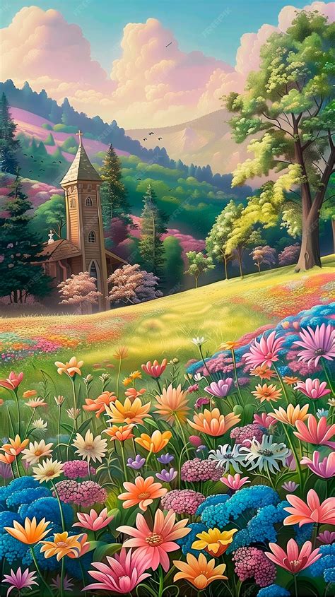 Arte Digital De Pintura De Paisagens De Flores Foto Grátis