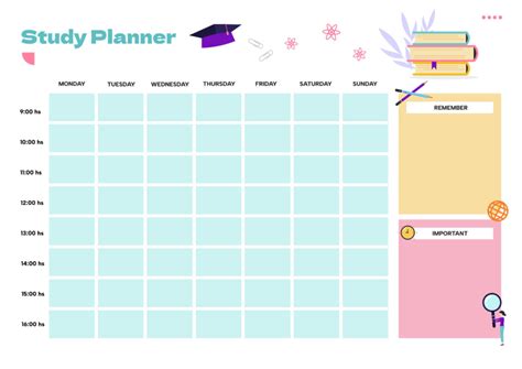 Colorful Study Planner Template With Weekly Schedule — Kapwing