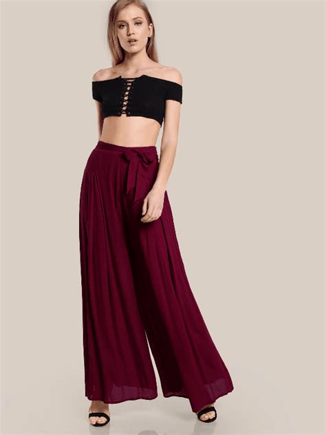 Shein Self Tie Fold Pleated Palazzo Pants Pants For Women Fashion
