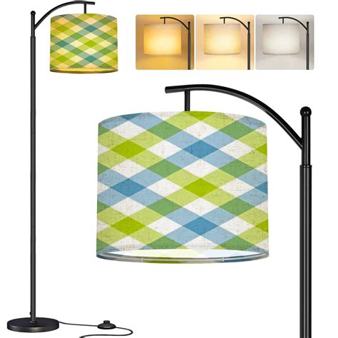 Arc Floor Lamp Blue Green Diagonal Checkered Plaid Seamless Pattern 10