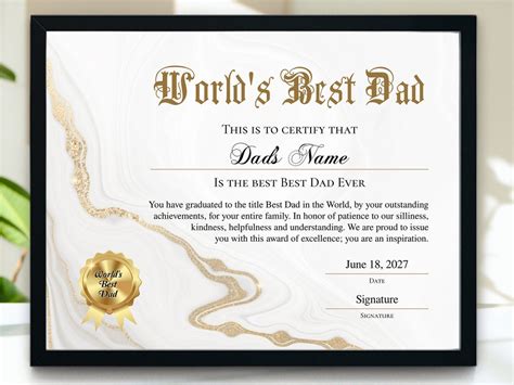 Worlds Best Dad Certificate Award Printable Editable Best Dad Award