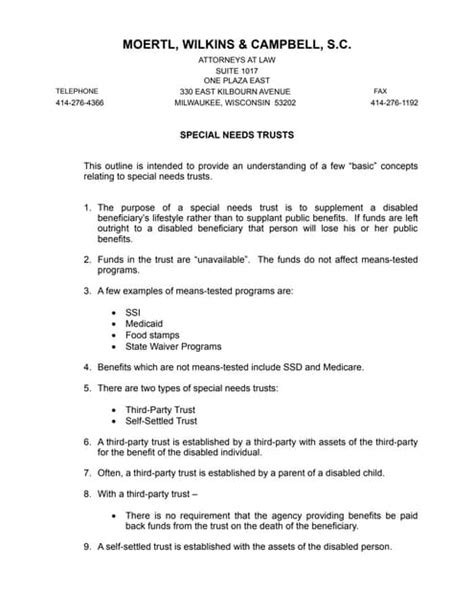 Special Needs Trust Outline Doc