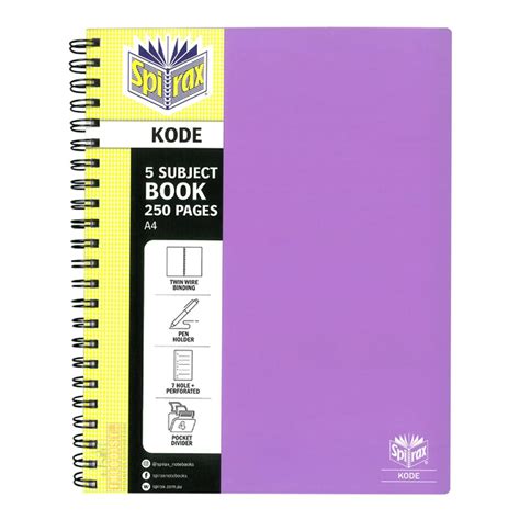 Spirax Kode P960 A4 Notebook 5 Subject 250 Page Assorted Theodist