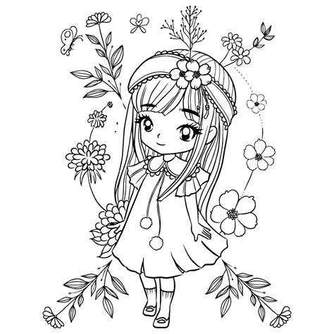 공주 판타지 그리기 만화 낙서 카와이 애니메이션 색칠 페이지 귀여운 그림 그리기 클립 아트 프리미엄 벡터