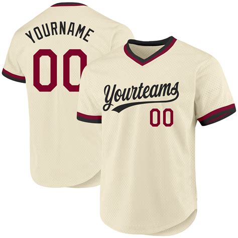 Custom Cream Throwback Baseball Jersey Maroon Black Authentic Fansidea