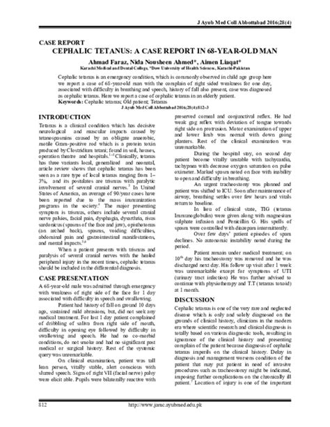 Pdf Cephalic Tetanus A Case Report In 68 Year Old Man