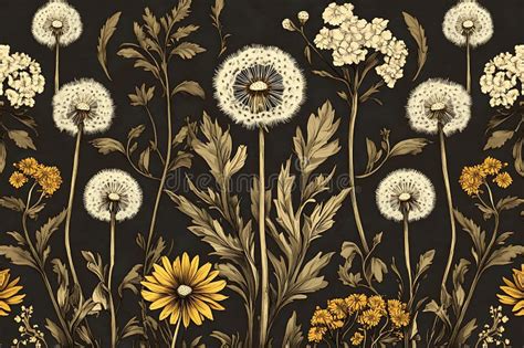 Floral Pattern With Dandelion Leaf And Flower Stock Illustration Illustration Of Wallpaper