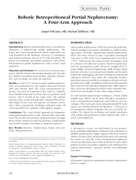 Pdf Robotic Retroperitoneal Partial Nephrectomy A Four Arm Approach